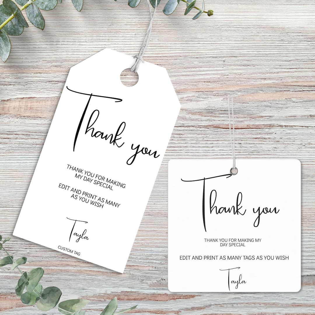 Editable Thank You Gift Tag Template, Wedding Favor Tags, Custom Tag ...