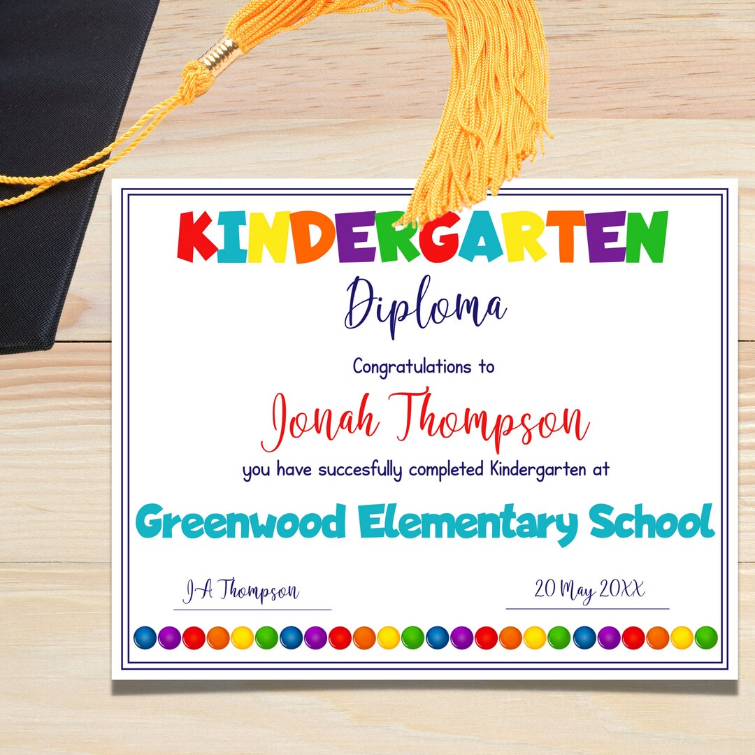 Editable Kindergarten Diploma, Graduation Diploma, Personalized School ...