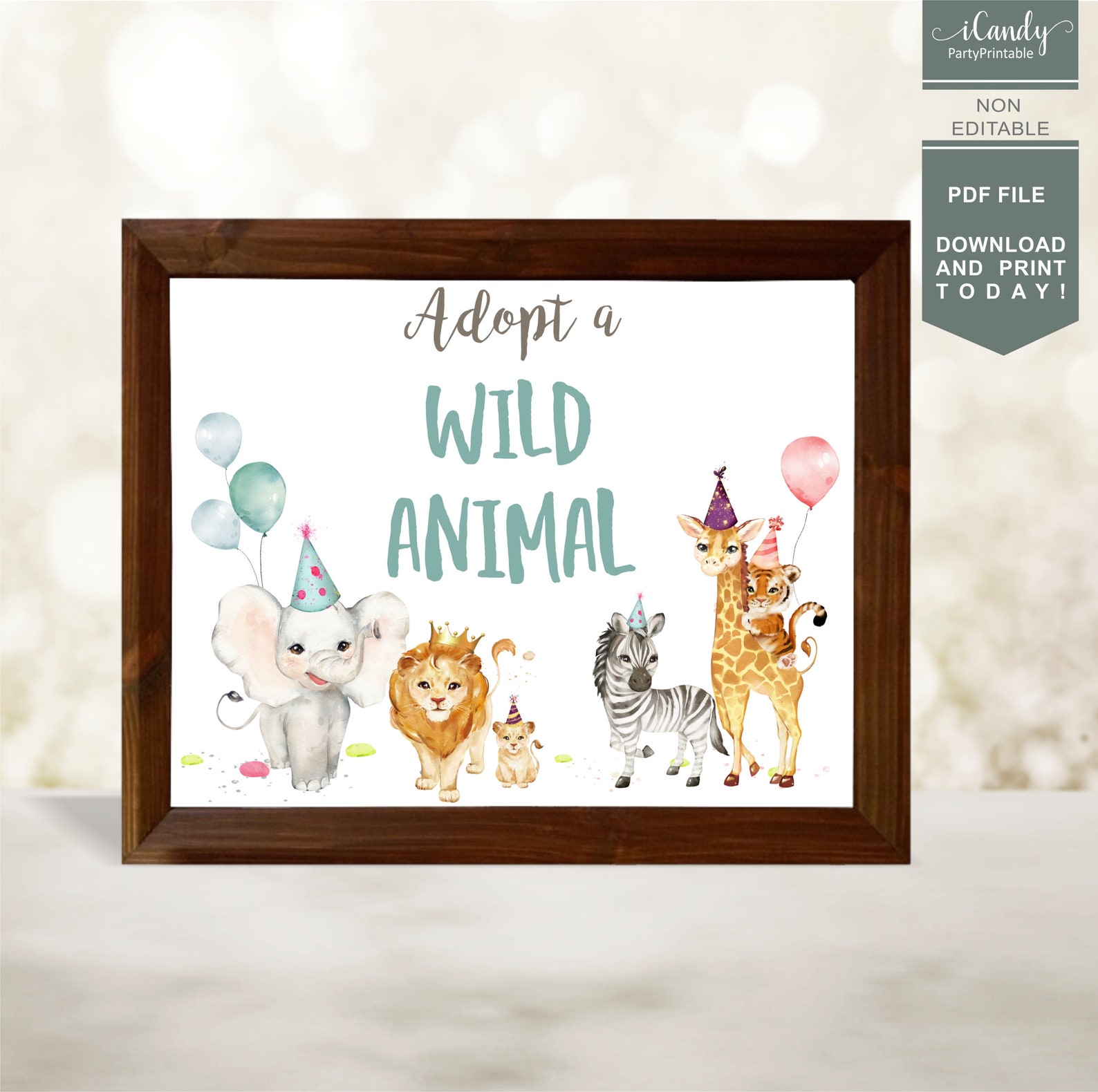 Adopt an Animal Birthday Sign Adopt a Wild Animal Table Sign - Etsy