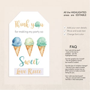 Ice Cream Thank You Card, Ice Cream Birthday, Editable Thank You Note ...