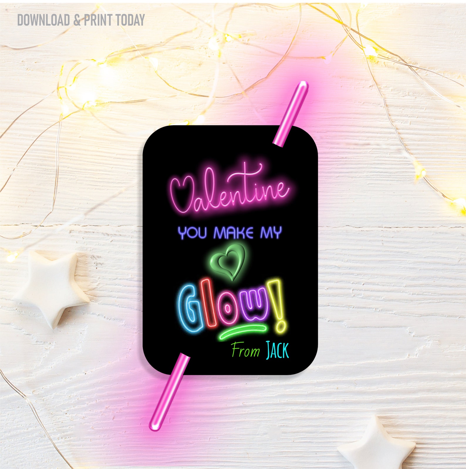 Valentines Day Glow Stick Gift Tag Classroom Valentines You - Etsy