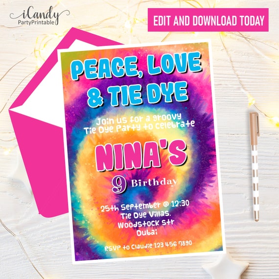 Tie Dye, Birthday Invitations, Girl Tie Dye Birthday Invitation ...
