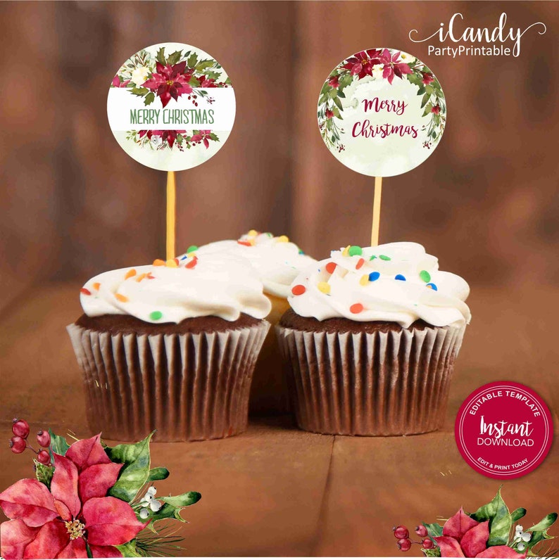 Christmas Cupcake Toppers Printable 2 Inch Circle Cupcake - Etsy