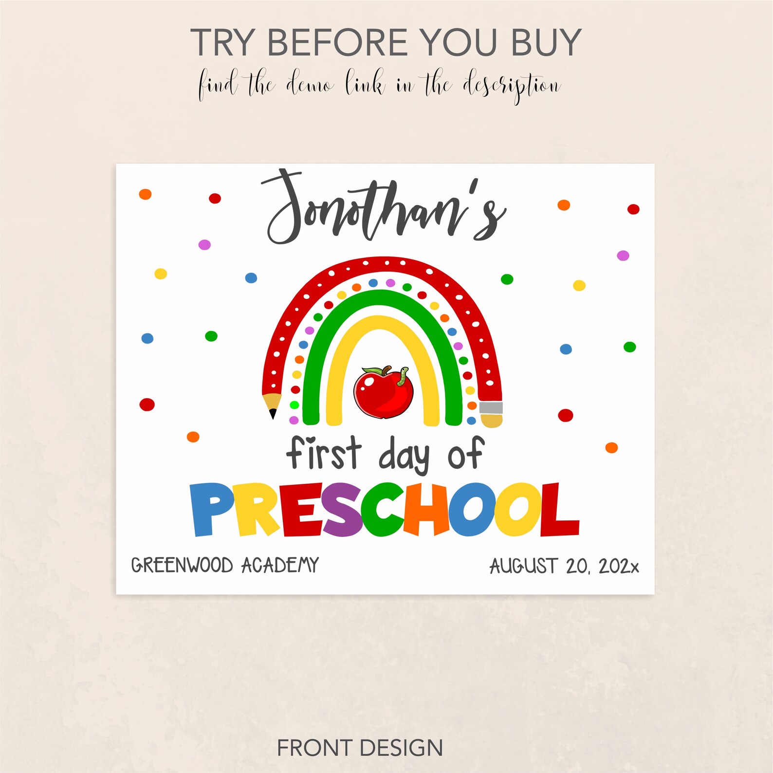 Rainbow First Day of School Sign Last Day of Preschool Sign - Etsy