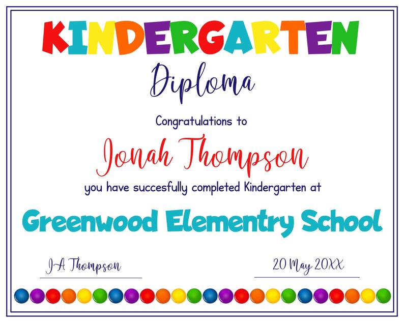 Editable Kindergarten Diploma Graduation Diploma - Etsy