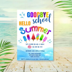 Goodbye School Hello Summer Pool Party Invitation, End of School Party ...
