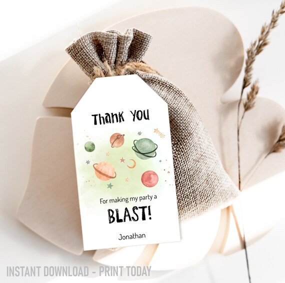 Outer Space Favor Tags, Space Birthday Thank you tag, Editable Outer ...