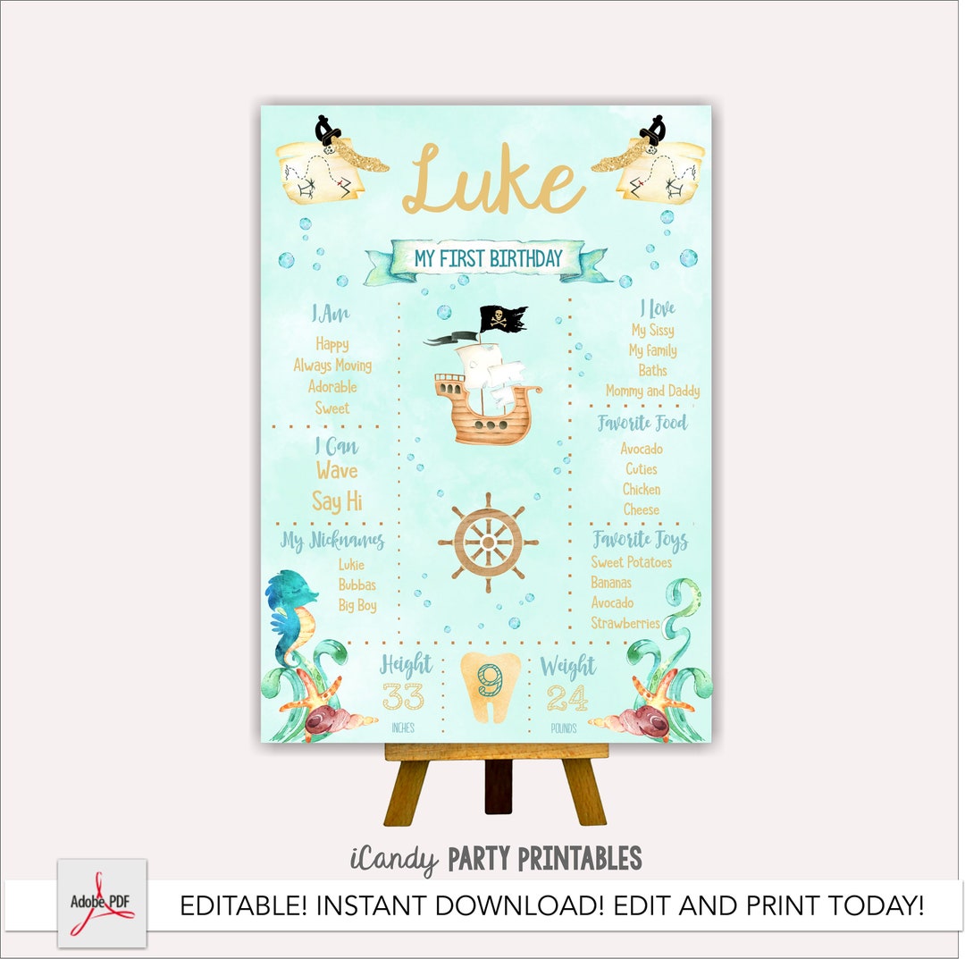 Pirate Milestone Birthday Board First Birthday Milestone - Etsy