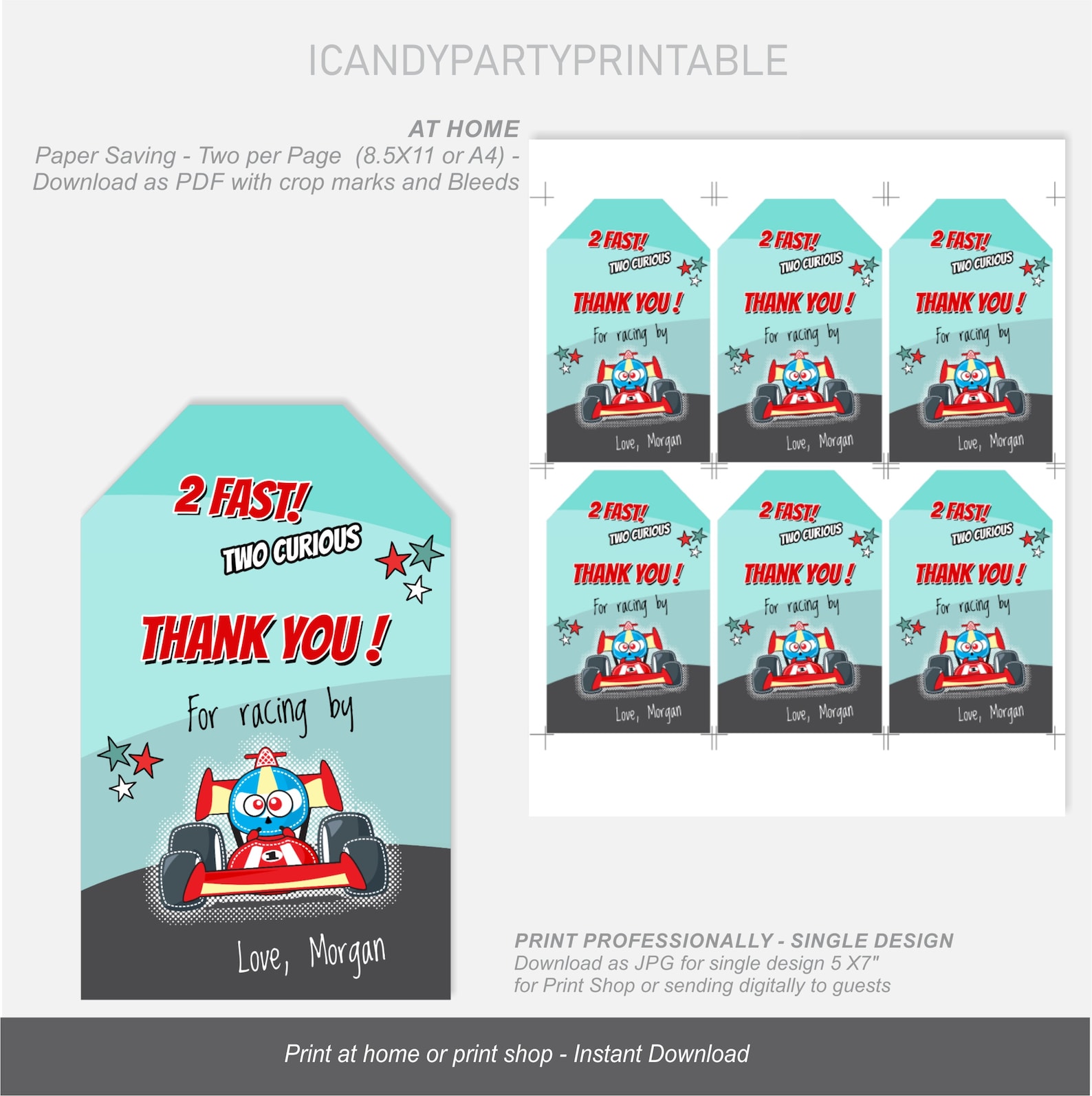 Printable Racing Car Favor Tags Car Gift Tags 2 Fast Two | Etsy