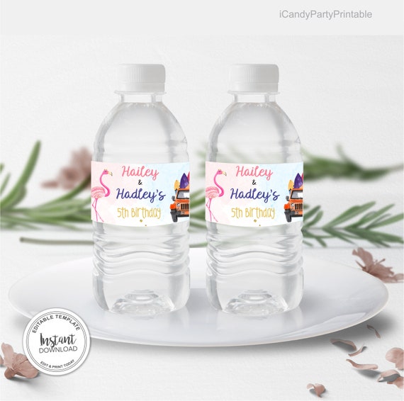 Flamingo Bottle Labels, Surf's Up, Flamingo, DIY Editable Bottle Labels ...