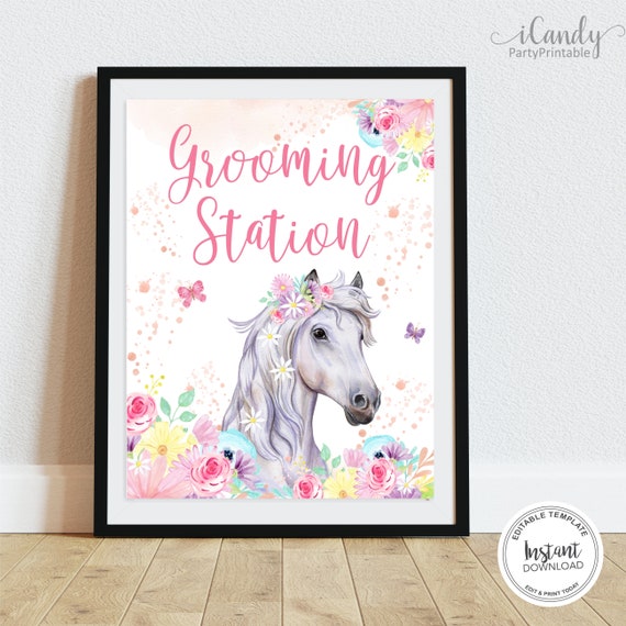 Horse Grooming Station Sign, Birthday Sign, Editable Sign, Printable ...