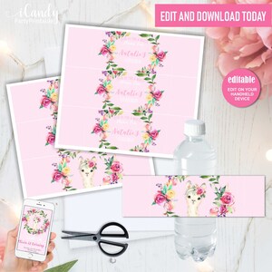 Llama, Water Bottle Labels, Printable Labels, Editable, Instant ...