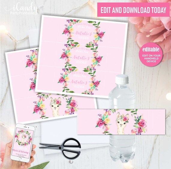 Llama, Llama Birthday Party, Bottle Labels, Llama Bottle Labels ...