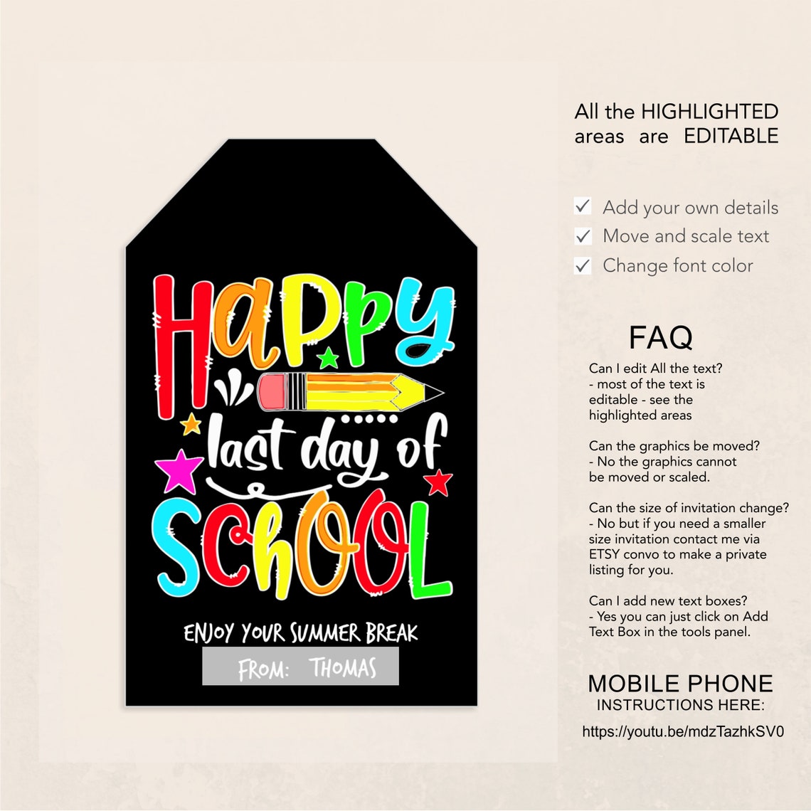 End of School Year Tag Printable Teacher Appreciation Tags - Etsy