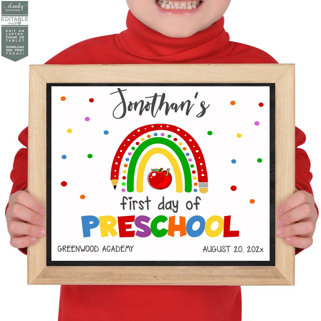 Rainbow First Day of School Sign, Last Day of Preschool Sign, Back to ...