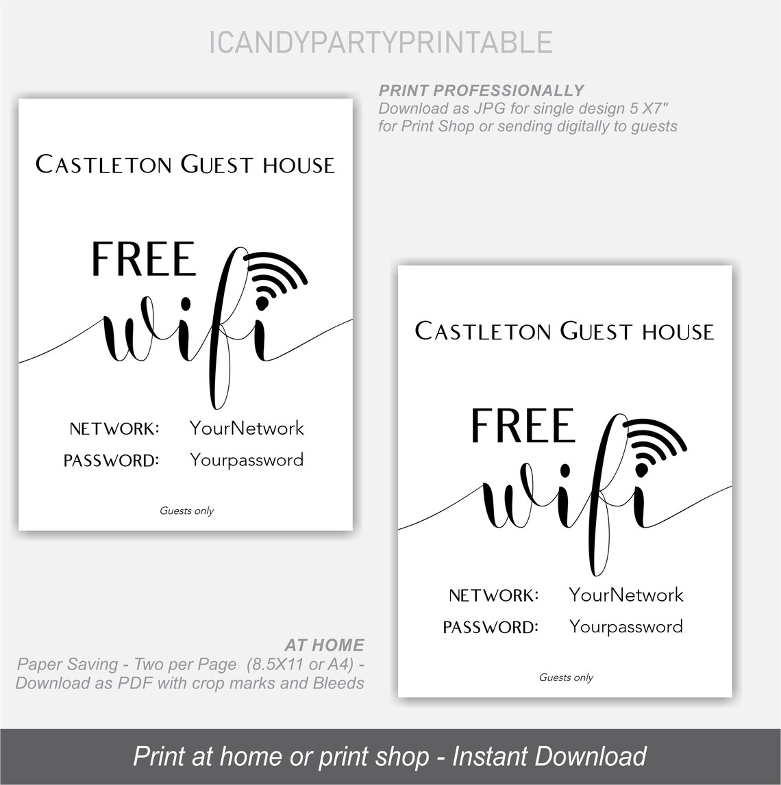 Editable Wi-fi Password Sign Free Wifi Sign Printable Sign - Etsy