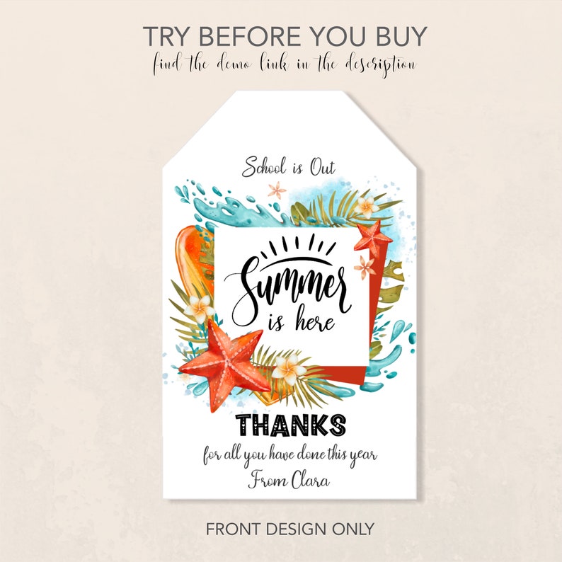Summer Teacher Appreciation Gift Tag Template Summer is Here - Etsy