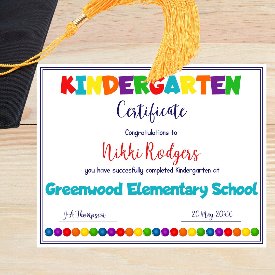 Editable Kindergarten Certificate, Graduation Diploma, Personalized ...