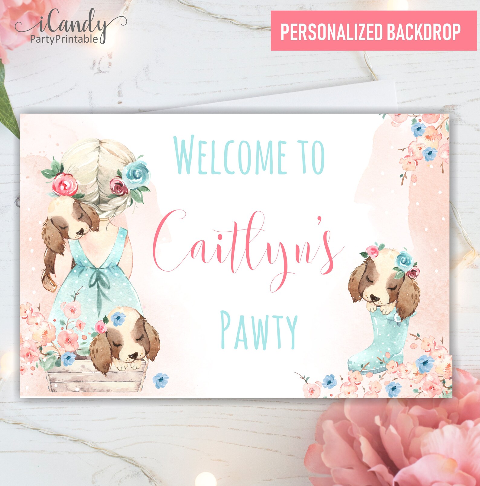 Puppy Party Backdrop Personalized Party Backdrop Backdrop - Etsy
