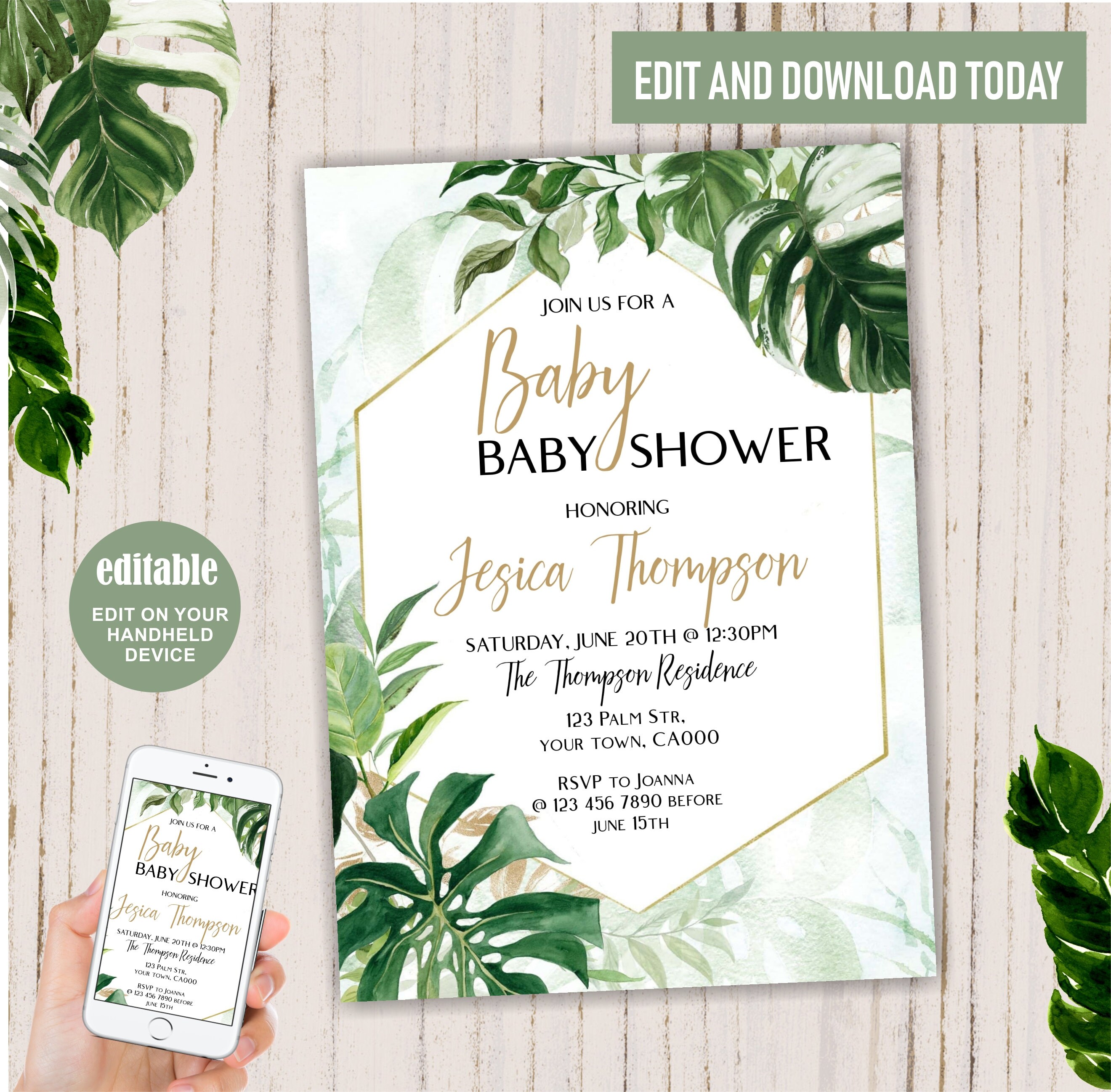 Botanical Baby Shower Invitation Template Tropical | Etsy