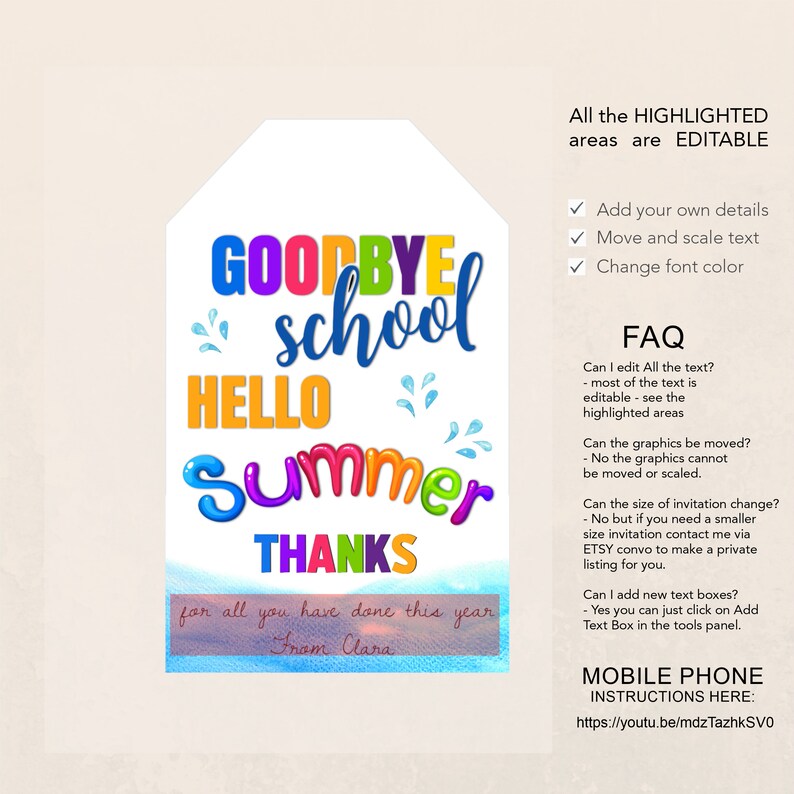 Editable Teacher Appreciation Gift Tags End of School Year - Etsy