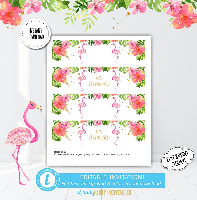 Flamingo Bottle Labels Flamingo Printable Labels Pink - Etsy