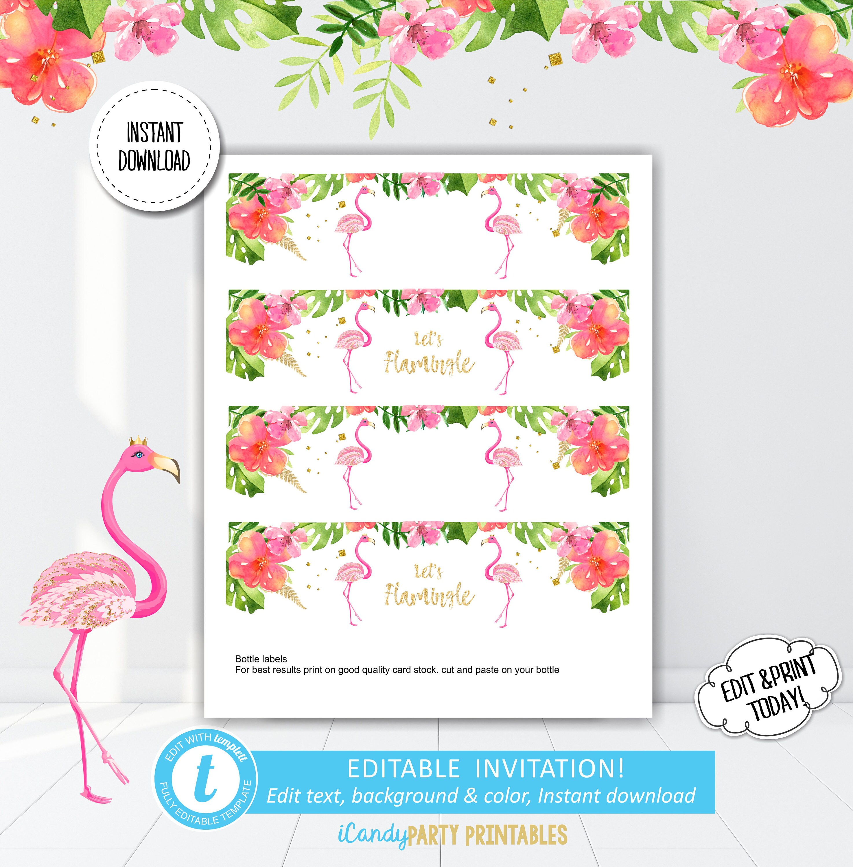 Flamingo Bottle Labels Flamingo Printable Labels Pink | Etsy