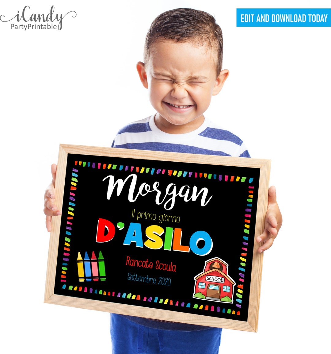 Asilo, First Day of Preschool Sign, for a Boy or Girl, Cartello per Il ...