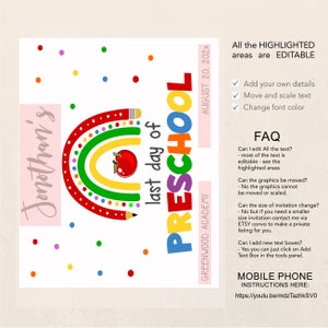 Rainbow First Day of School Sign, Last Day of Preschool Sign, Back to ...