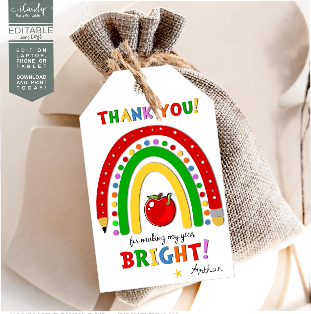 Editable Teacher's End-of-school-year Appreciation Gift Tag, Printable ...