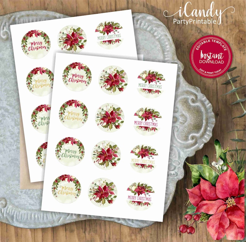 Christmas Cupcake Toppers Printable 2 Inch Circle Cupcake - Etsy