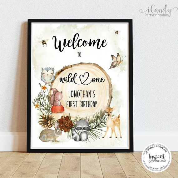 Welcome Sign, Woodland Birthday, Wild One Welcome Sign, First Birthday ...