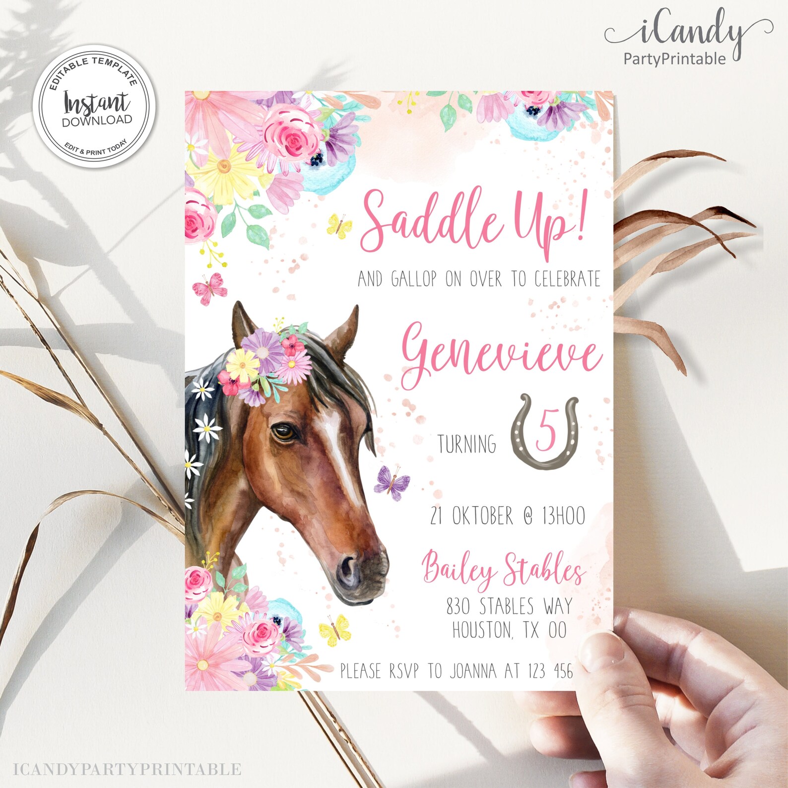 Editable Horse Birthday Invitation Horse Birthday Invitation - Etsy