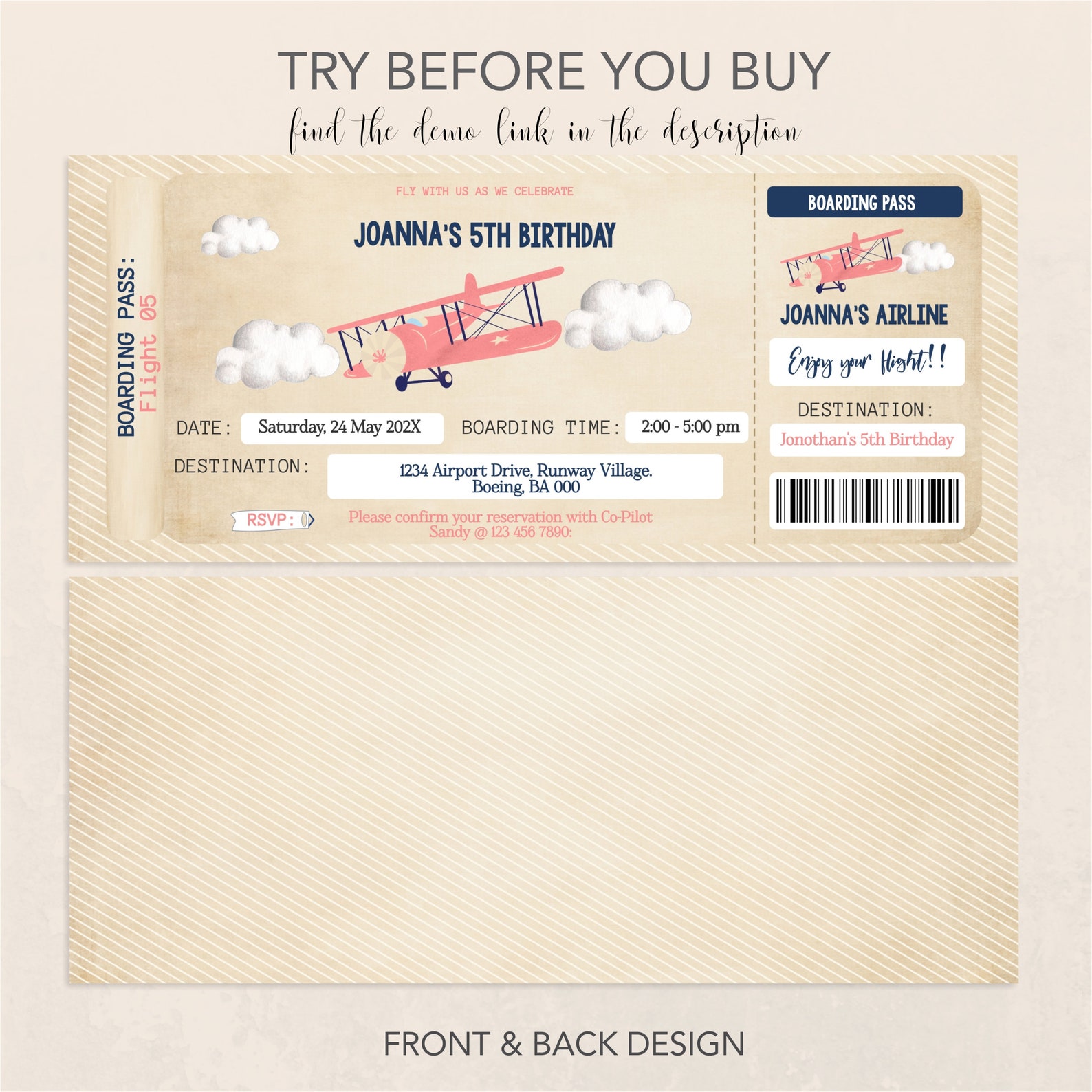 Airplane Ticket Birthday Invitation Airplane Invitation for a - Etsy