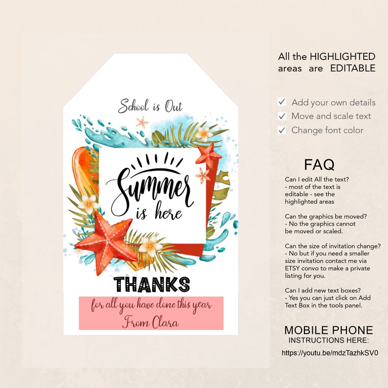 Summer Teacher Appreciation Gift Tag Template Summer is Here - Etsy