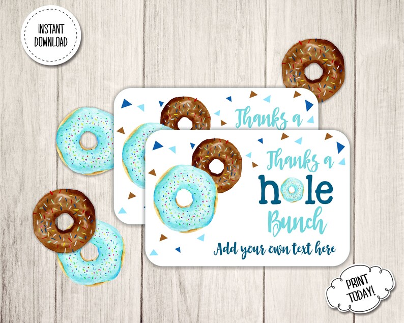 Donut Thank You Card Donut Birthday Blue Thank You Card | Etsy