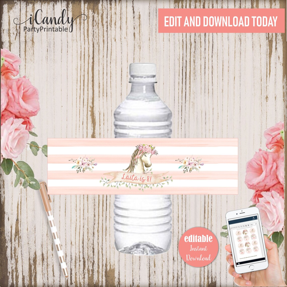 Bottle Label Template Horse Bottle Labels Pony Bottle | Etsy