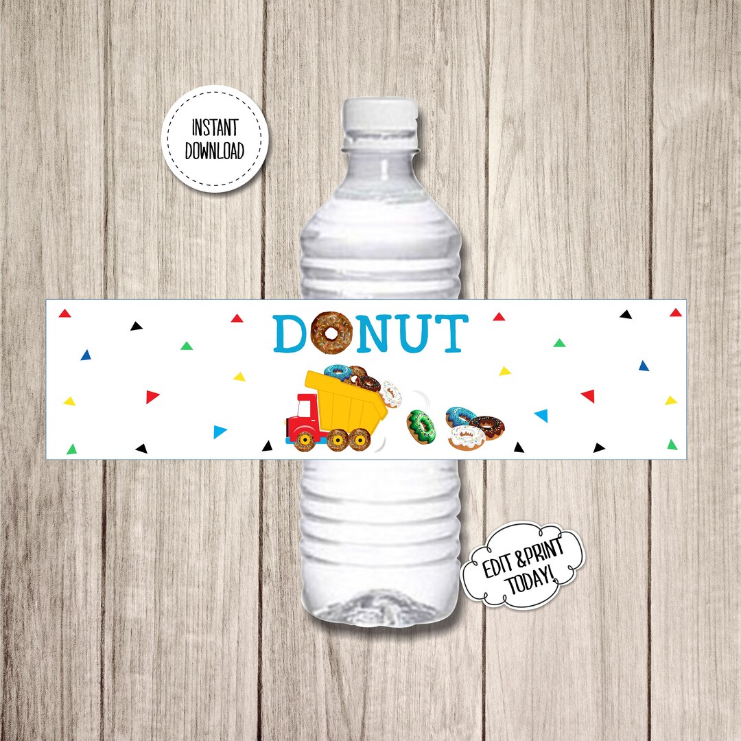 Water Bottle Label, Construction Party Decor, Editable Instant Download ...
