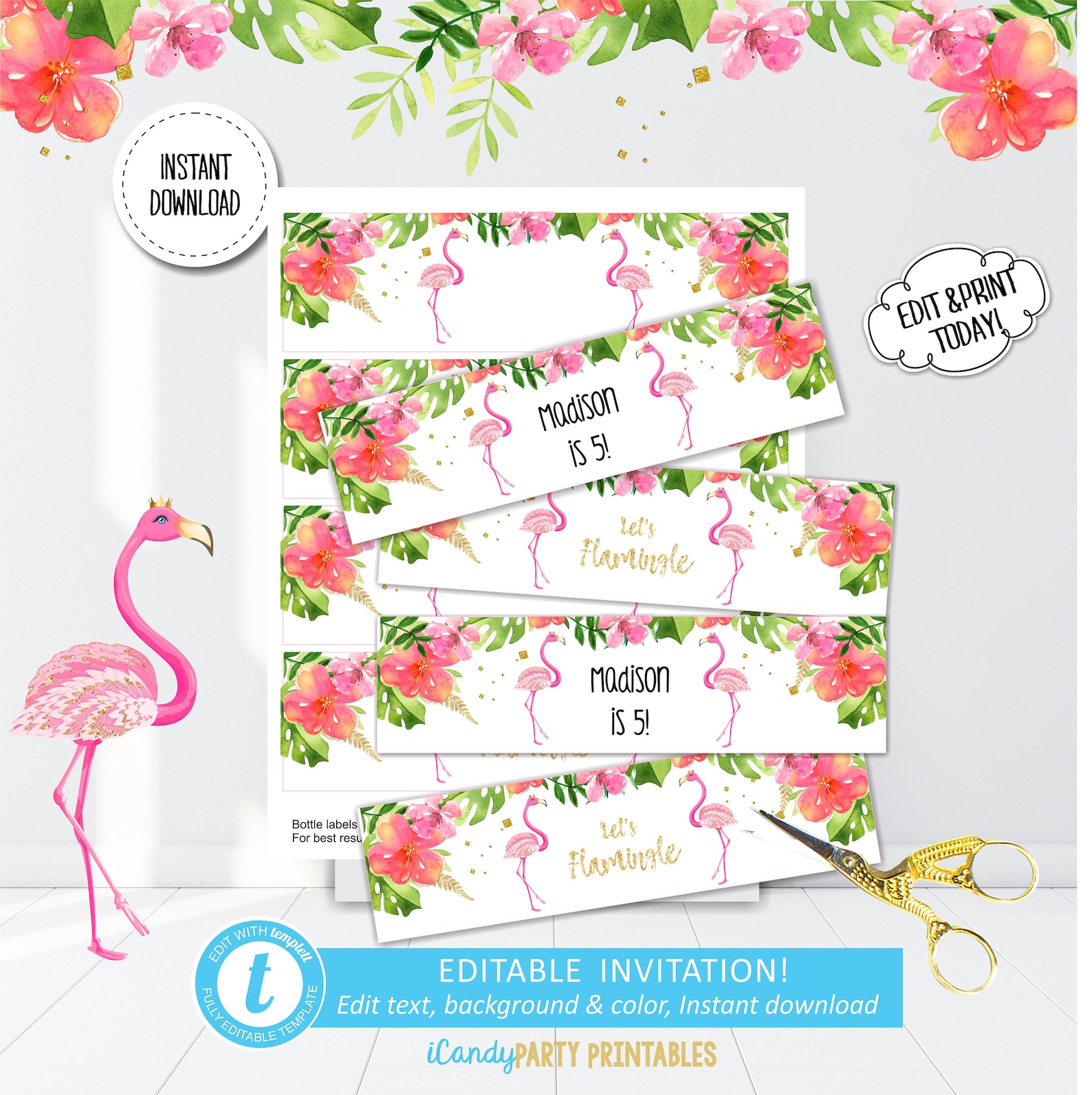 Flamingo Bottle Labels Flamingo Printable Labels Pink - Etsy