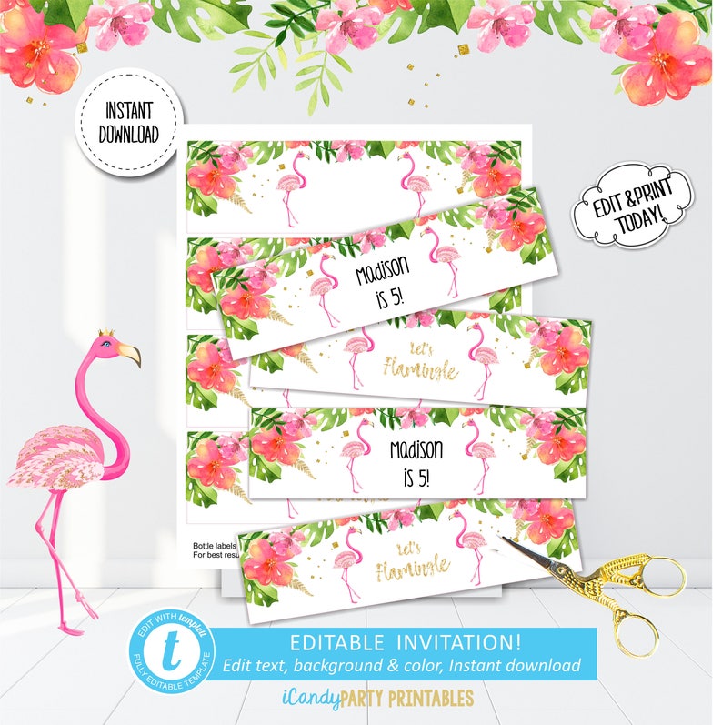 Flamingo Bottle Labels Flamingo Printable Labels Pink - Etsy