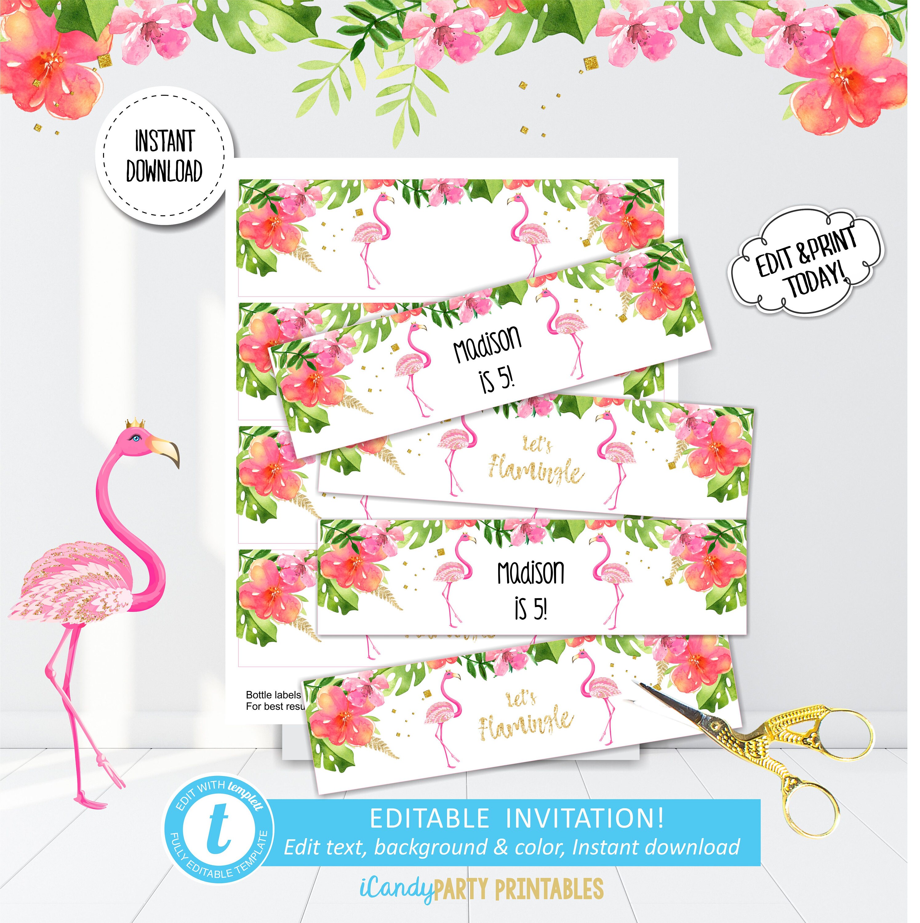 Flamingo Bottle Labels Flamingo Printable Labels Pink | Etsy