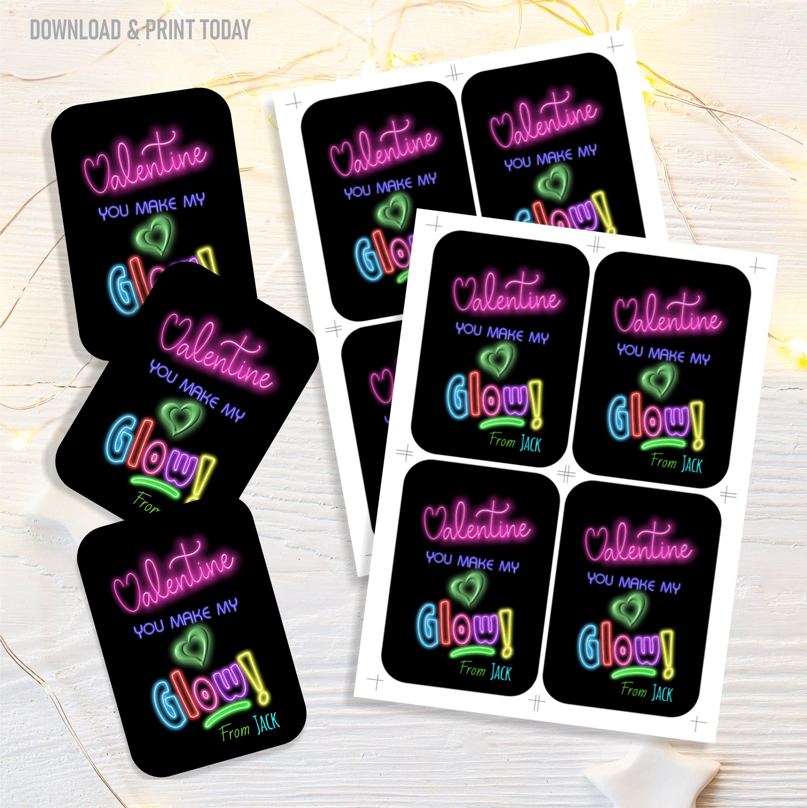Valentines Day Glow Stick Gift Tag Classroom Valentines You | Etsy
