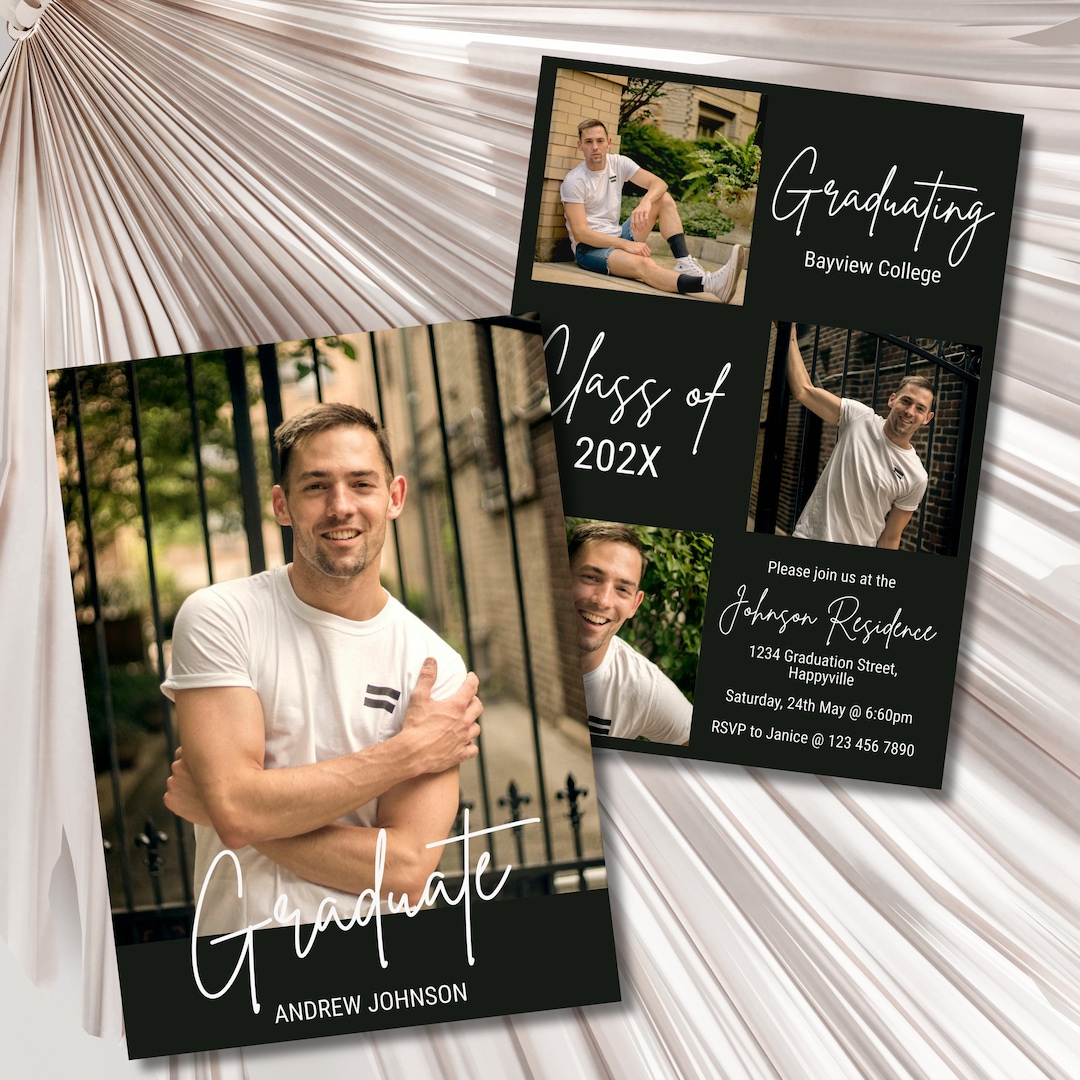 Modern Graduation Photo Invitation, Masculine Invitation With ...
