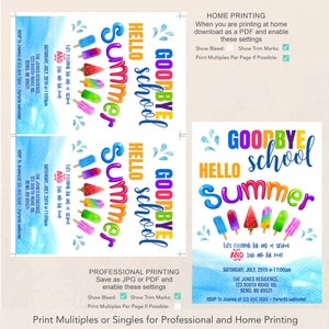 Goodbye School Hello Summer Pool Party Invitation, End of School Party ...