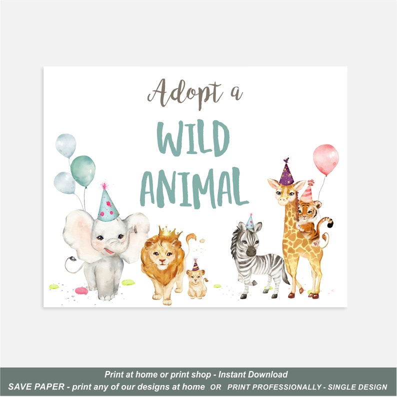 Adopt an Animal Birthday Sign Adopt a Wild Animal Table Sign - Etsy