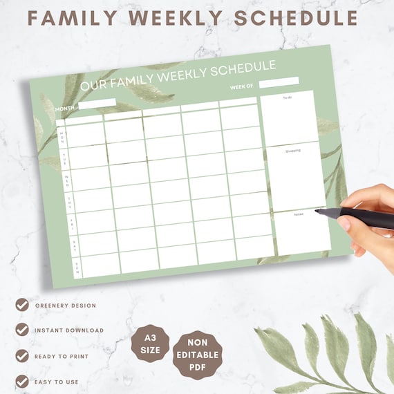 Weekly Planner Printable, Family Weekly Schedule, Week At a Glance ...