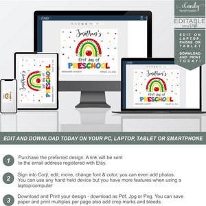 Rainbow First Day of School Sign, Last Day of Preschool Sign, Back to ...