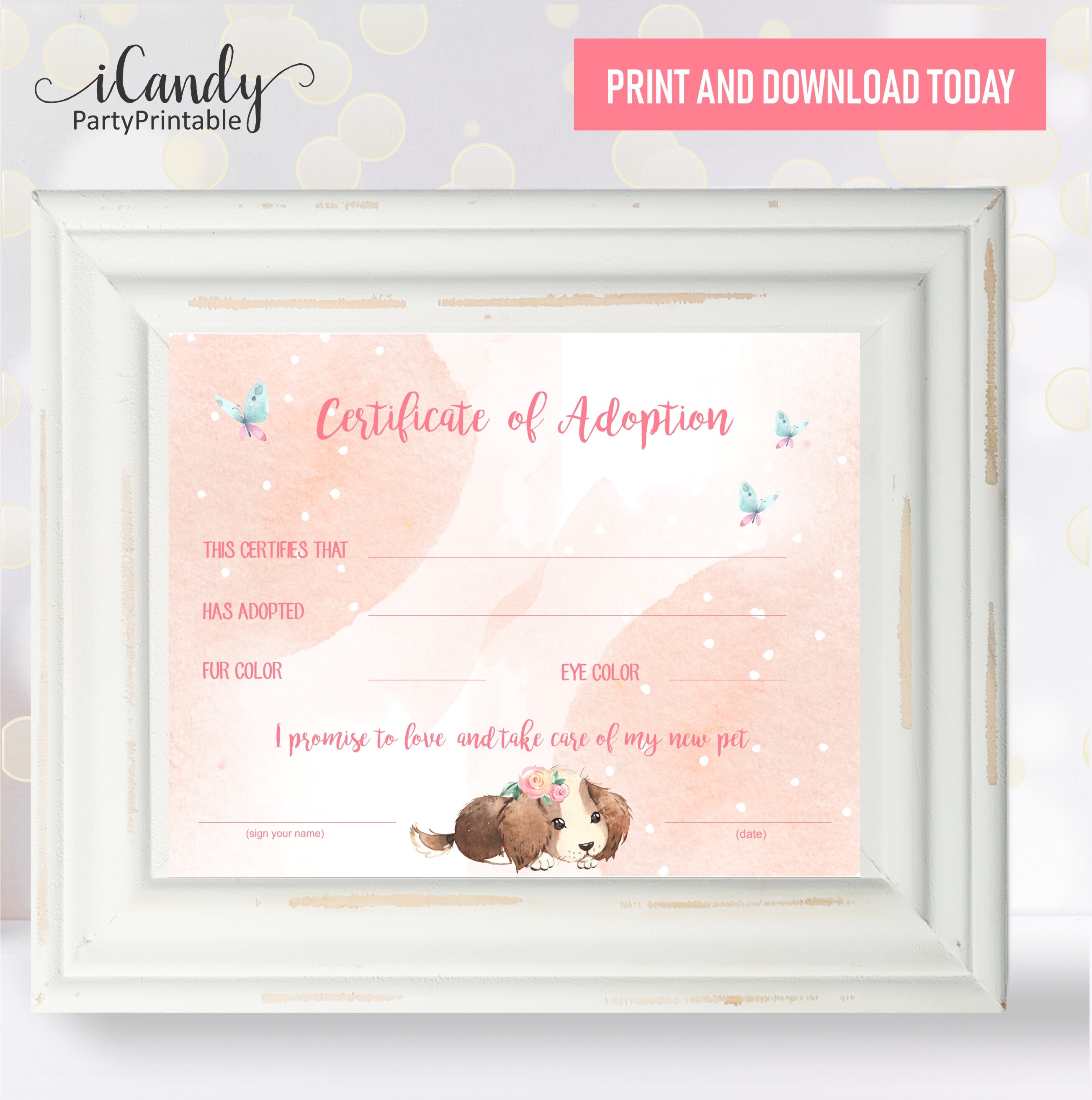 Certificate of Adoption Sign Printable Dog Birthday Party | Etsy
