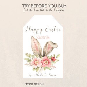Printable Easter Bunny Treat Tags, Easter Classroom Gift Tags, Editable ...