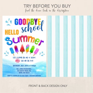 Goodbye School Hello Summer Pool Party Invitation, End of School Party ...